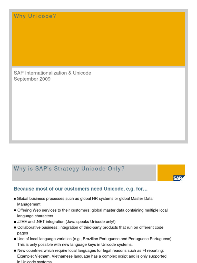 Why Unicode Sap S Unicode Strategy Pdf Enterprise Resource Planning Computing