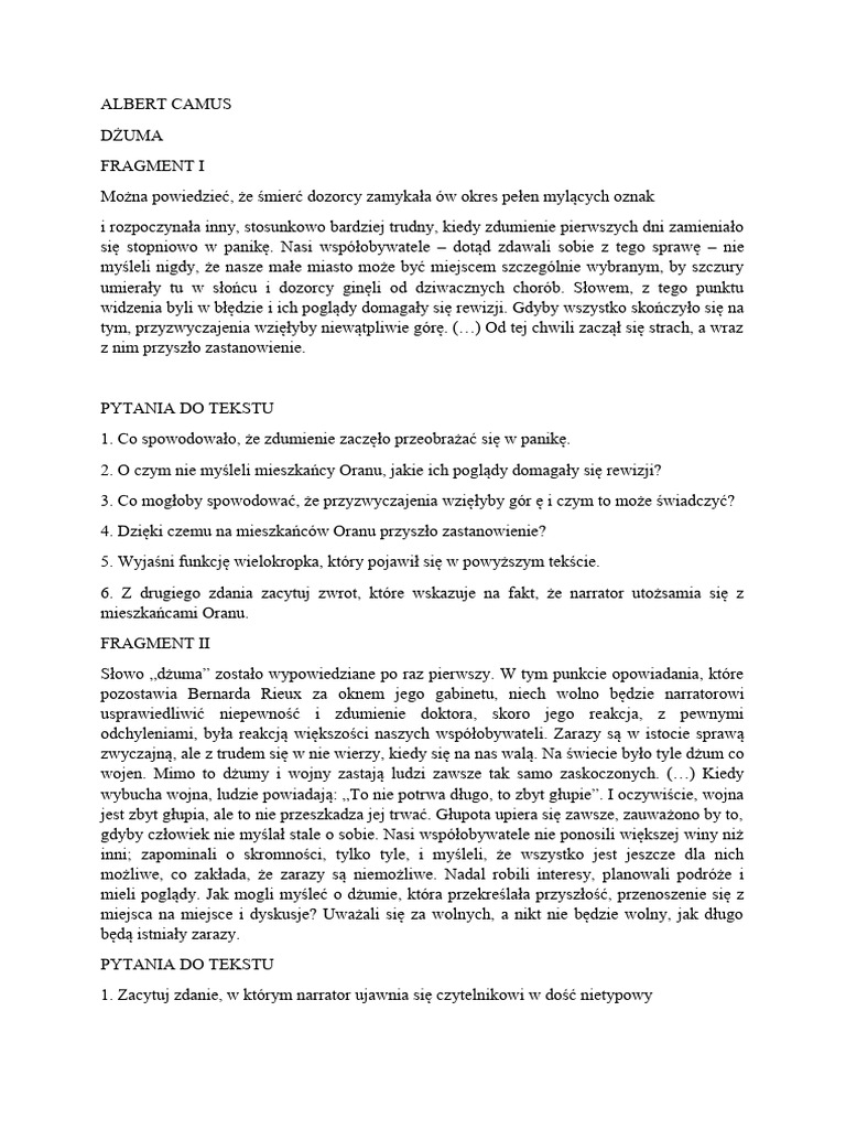 Dżuma Karta Pracy | PDF