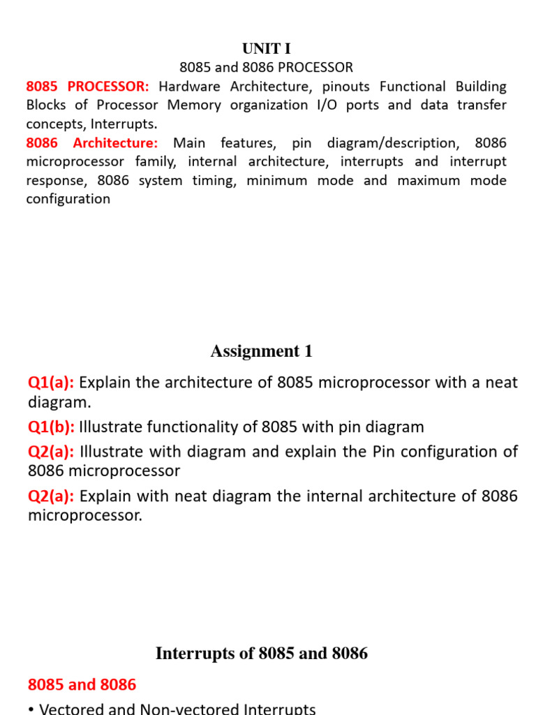 FMPMC - Unit 1 - IT - 8085 and 8086 - Mem Org and Physical Mem Calc, Interrupts, Addressing ...