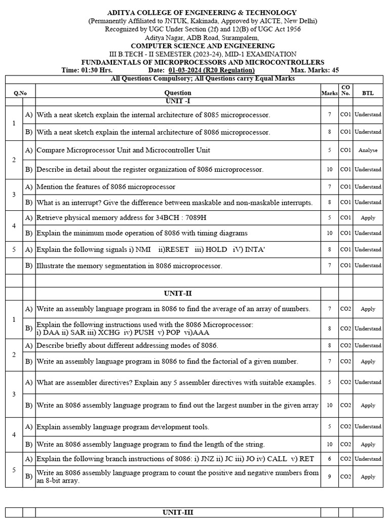 MPMC - Mid-1 - Question Bank 2023-24 | PDF | Digital Electronics | Manufactured Goods