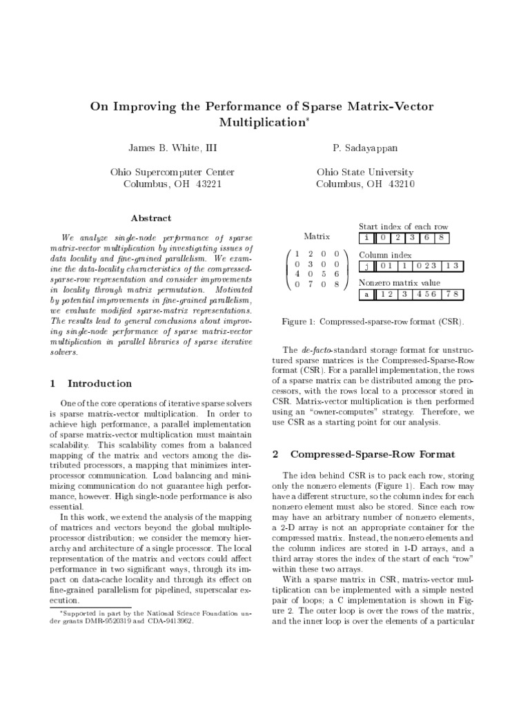 On Improving The Performance Of Sparse Matrix Vector Multiplication Pdf Array Data Structure
