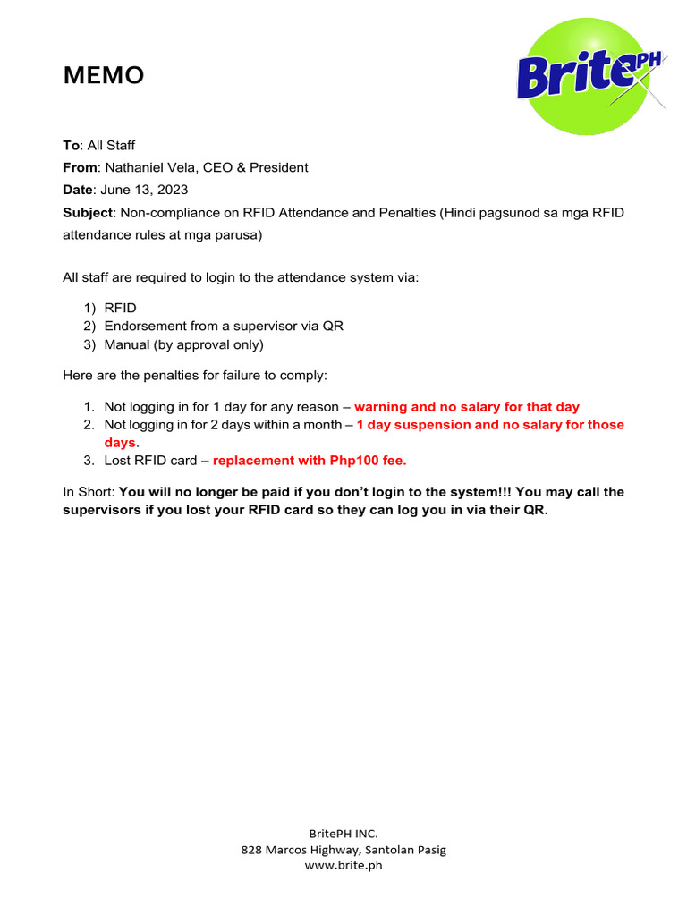 MEMO 5 - RFID Compliance | PDF