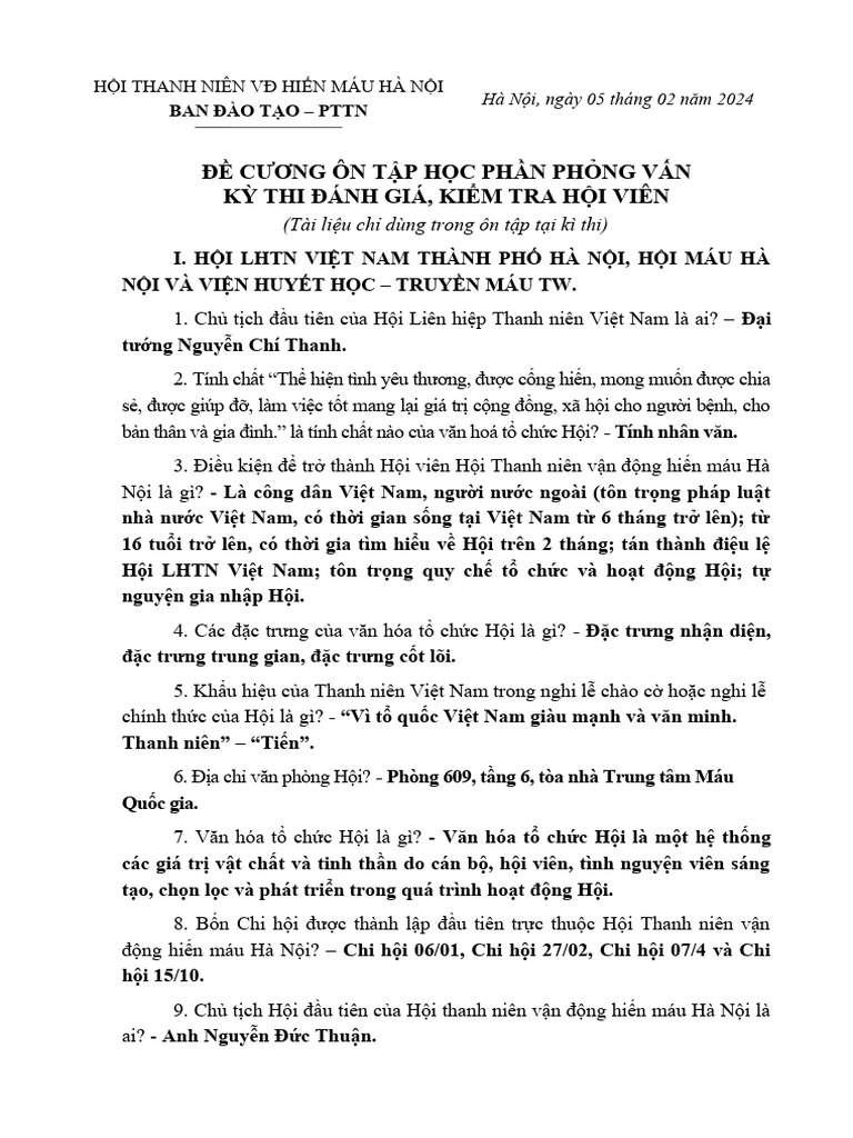Đề cương ôn tập kỳ thi đánh giá kiểm tra kiến thức Hội viên. V2.27.6.22 | PDF
