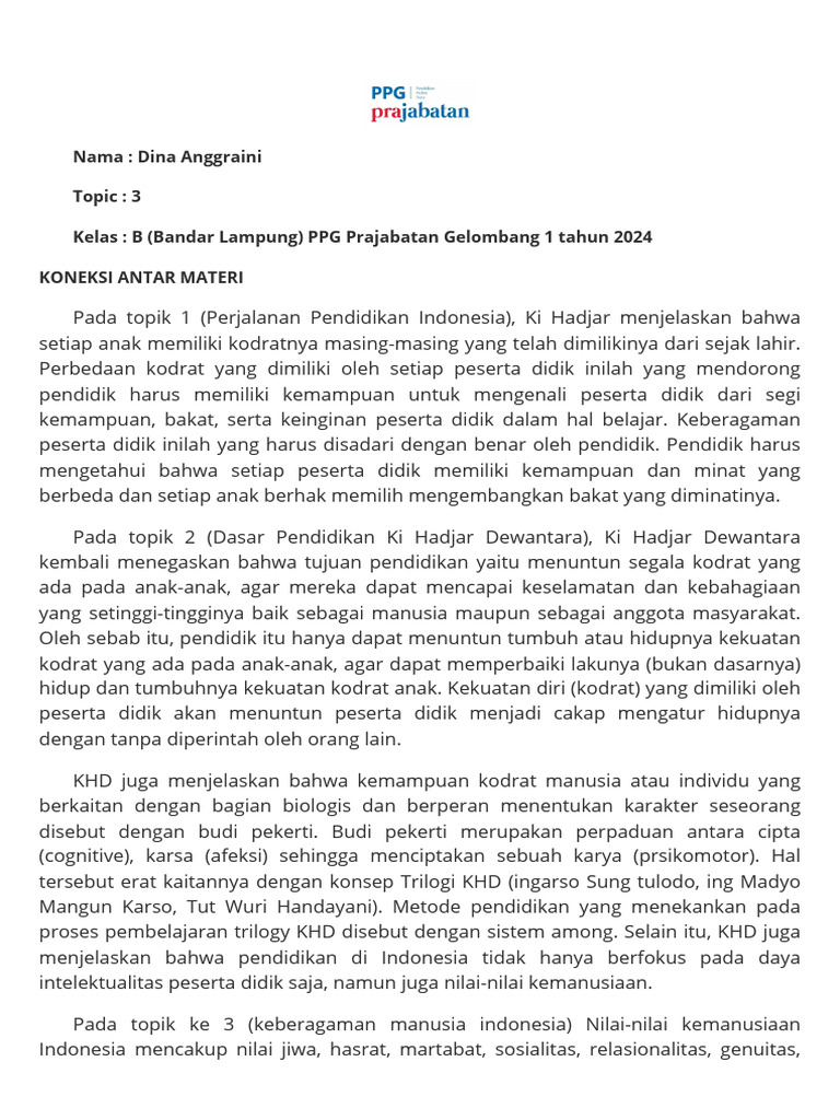 Dina Anggraini-Koneksi Antar Materi Topik 3-Fpi | PDF