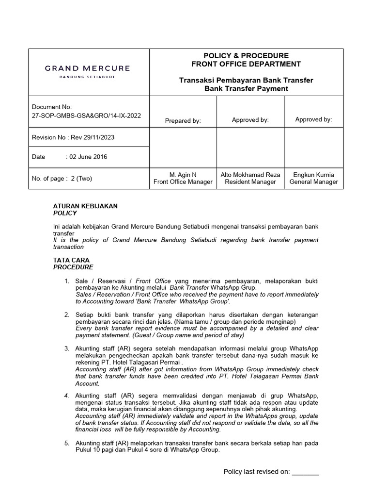 P&P SOP Bank Transfer (Revise 3 April) | PDF | Pengelolaan Keuangan & Uang