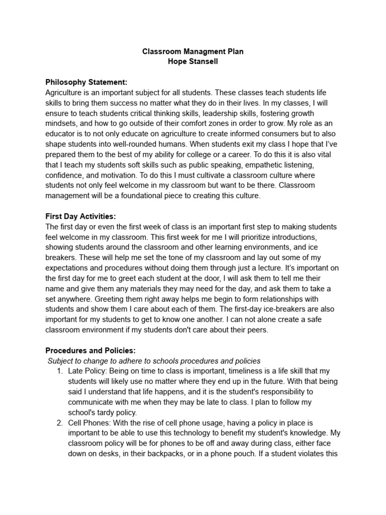 Effective Classroom Management Plan | PDF | Classroom Management ...