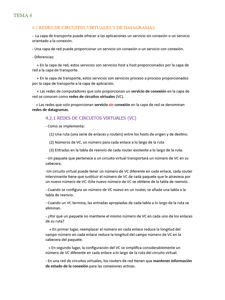 TEMA 4 (Datagramas y Circuitos Virtuales) | PDF | Enrutador (Computación) | Dirección IP
