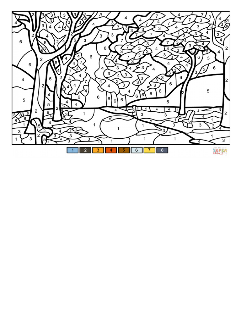 Árboles de otoño coloreados por número _ Super Coloring | PDF