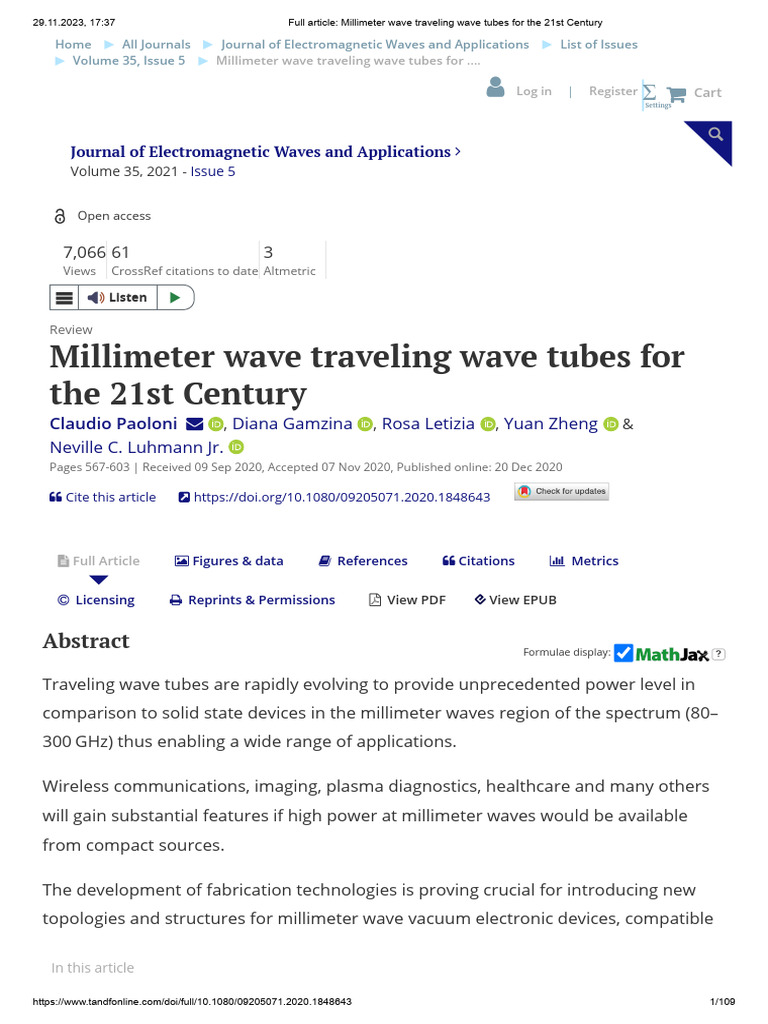 Full Article - Millimeter Wave Traveling Wave Tubes For The 21st ...