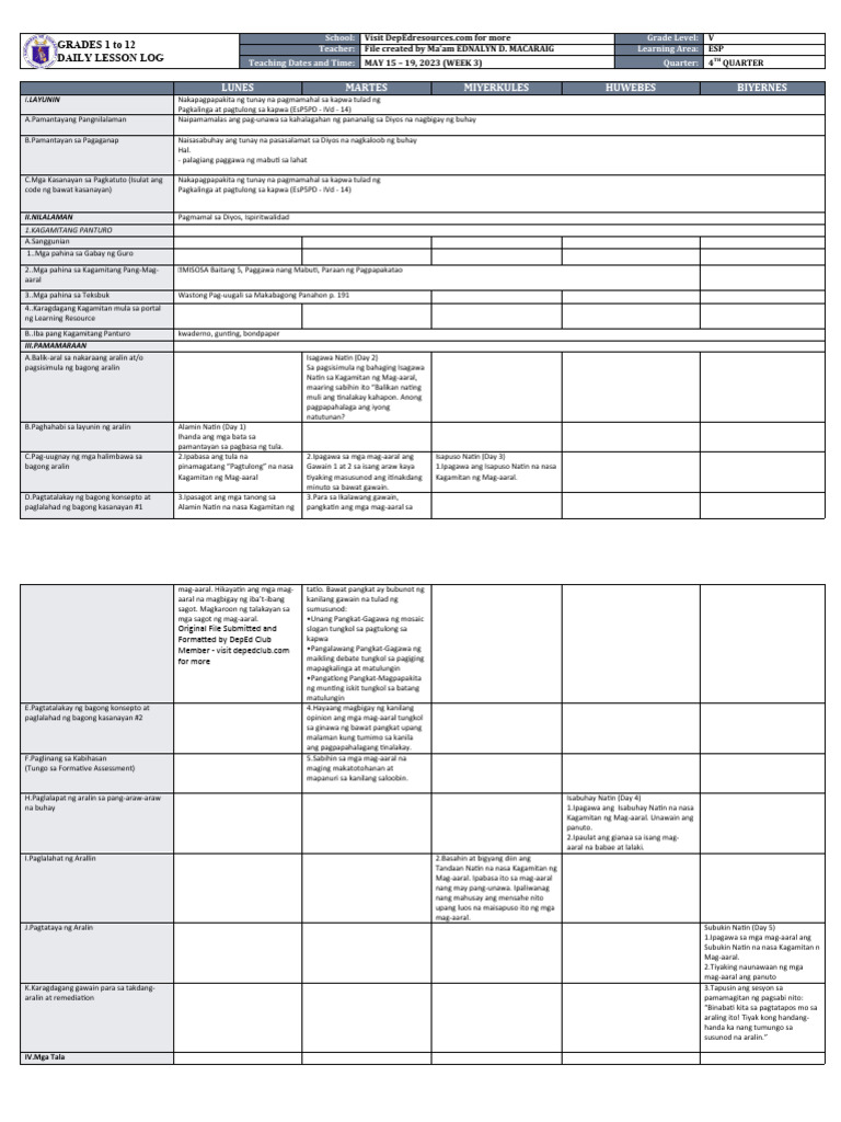 DLL - Esp 5 - Q4 - W3 | PDF