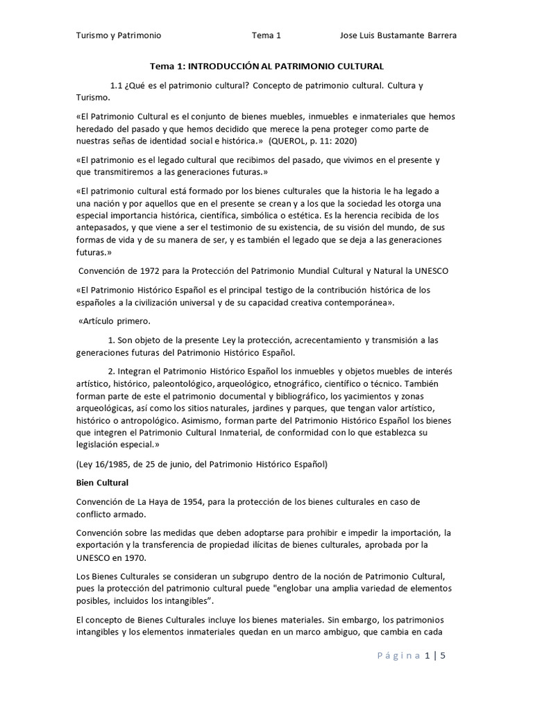 Tema 1. Turismo y Patrimonio | PDF | Bienes (Ley) | Patrimonio cultural
