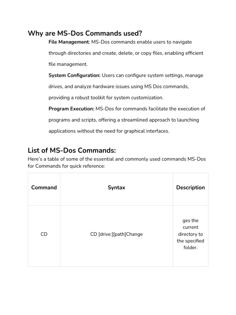 MS-Dos Commands | Download Free PDF | Computer File | Filename