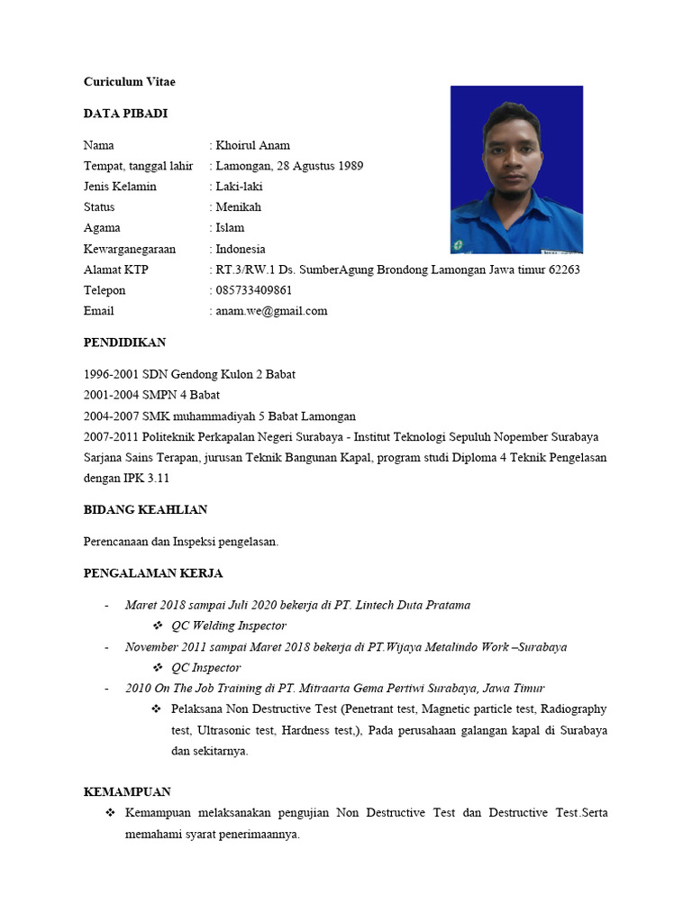 CV Khoirul Anam-1 | PDF | Teknologi & Rekayasa