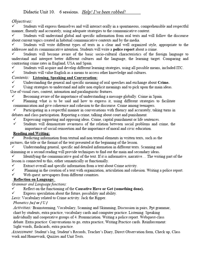 Didactic Unit 10 | PDF | Learning | Vocabulary