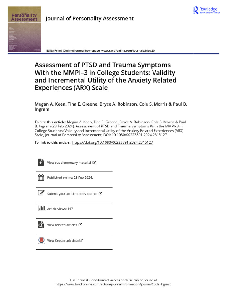 Assessment of PTSD and Trauma Symptoms With The MMPI 3 in College ...