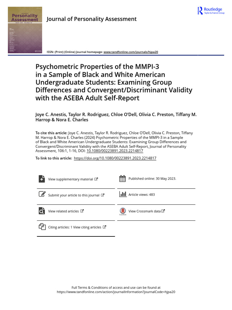Psychometric Properties of The MMPI-3 in A Sample of Black and White ...
