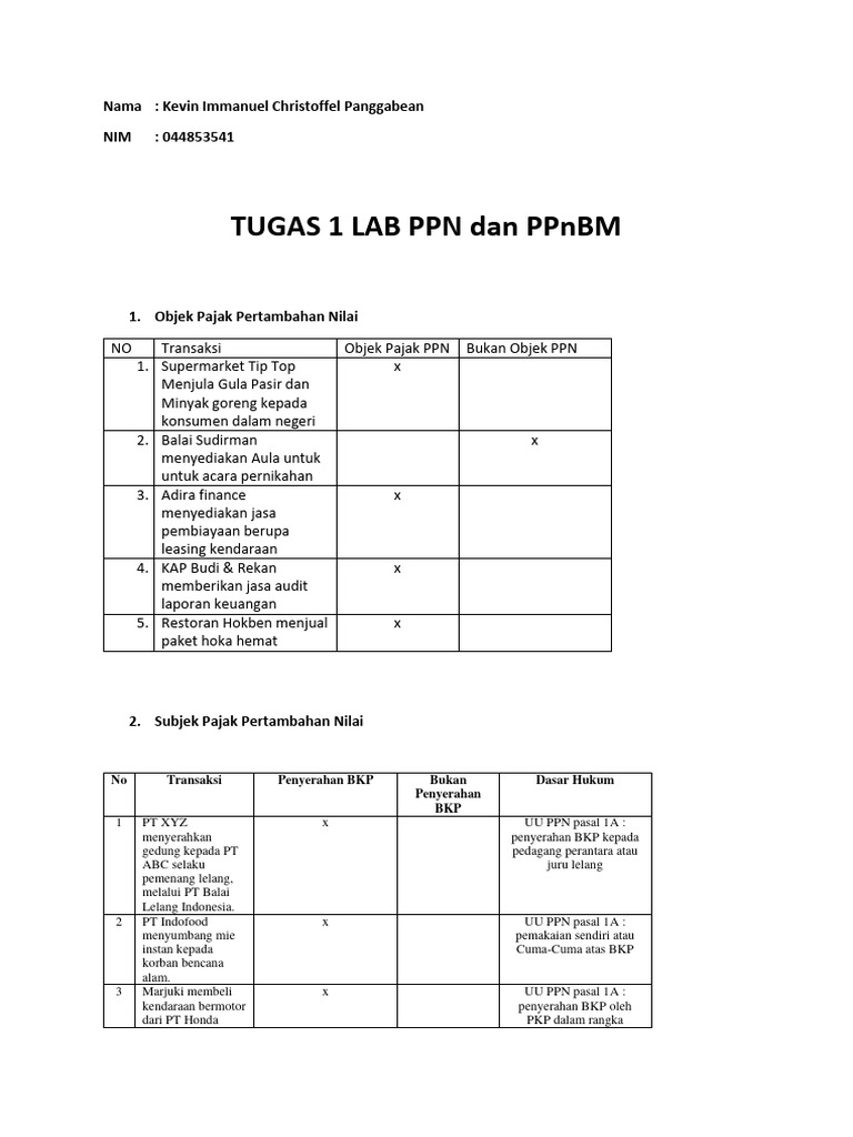 Tugas 1 Lab PPN Dan PPNBM | PDF