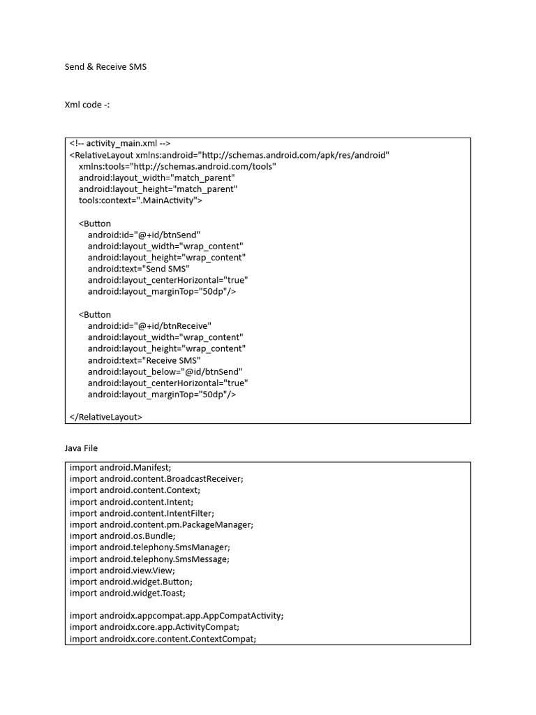 Program To Send and Receive Sms in Mobile Application Development | PDF ...