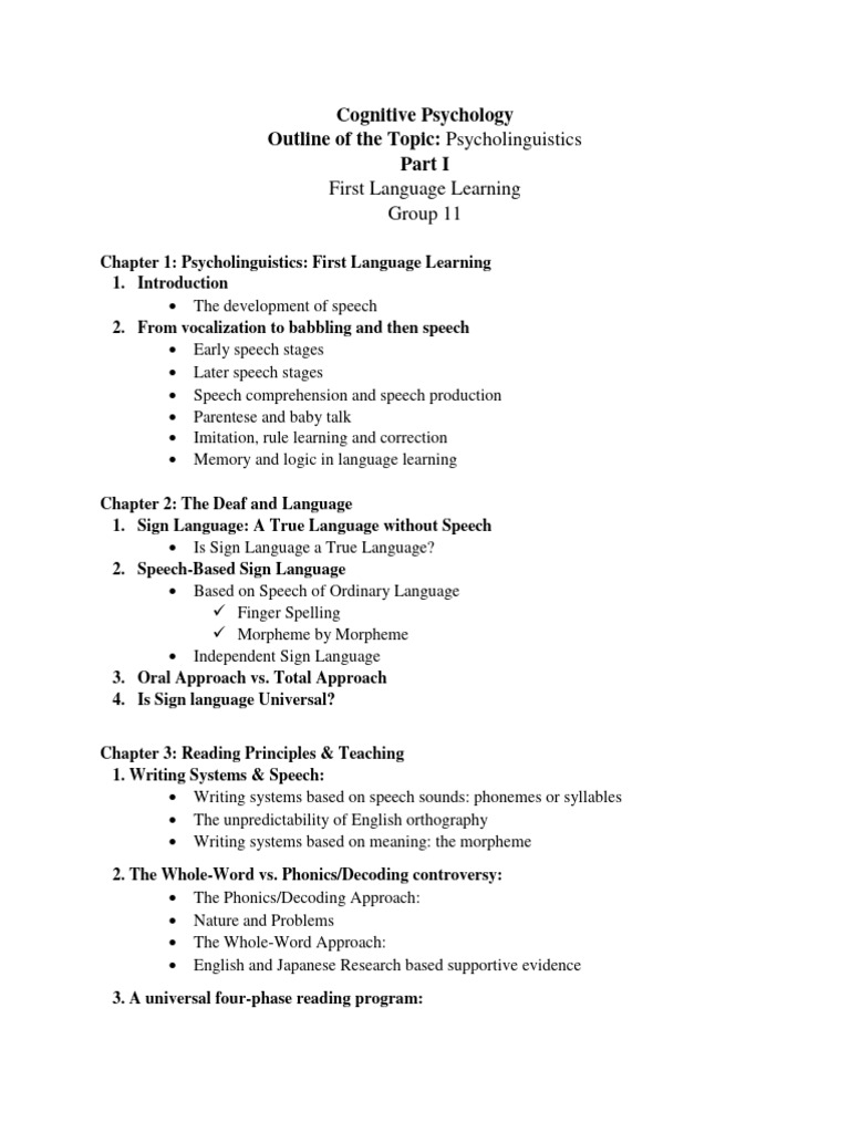 Psycholinguistics Outline | PDF | Second Language Acquisition ...