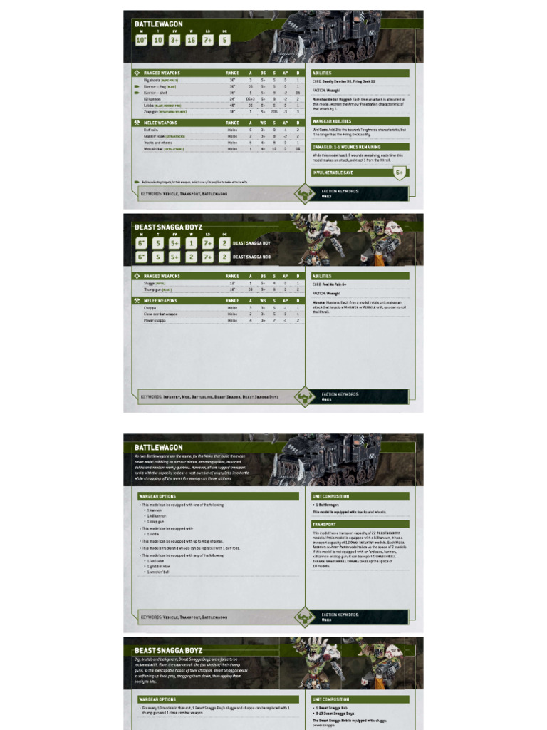Orks - Datacards | PDF