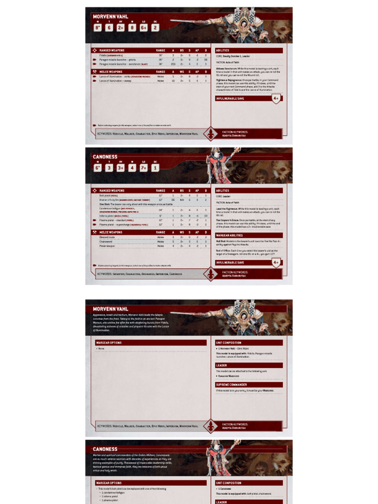Adepta Sororitas - Datacards | PDF