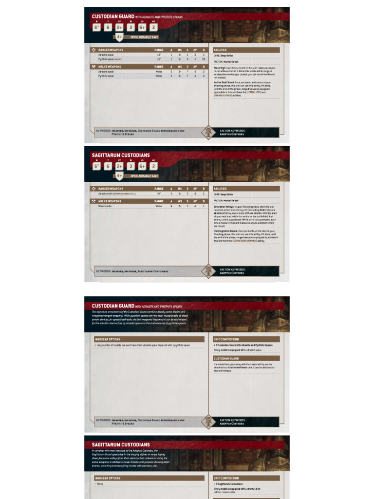 Adeptus Custodes FORGE WORLD - Datacards | PDF