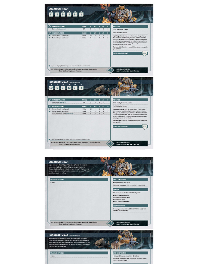 Space Wolves - Datacards | PDF