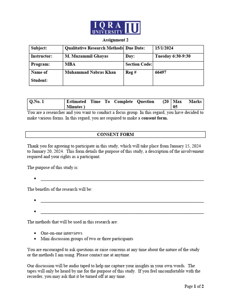 Qualitative Research Methods - Assignment 2 | Download Free PDF | Focus Group | Methodology