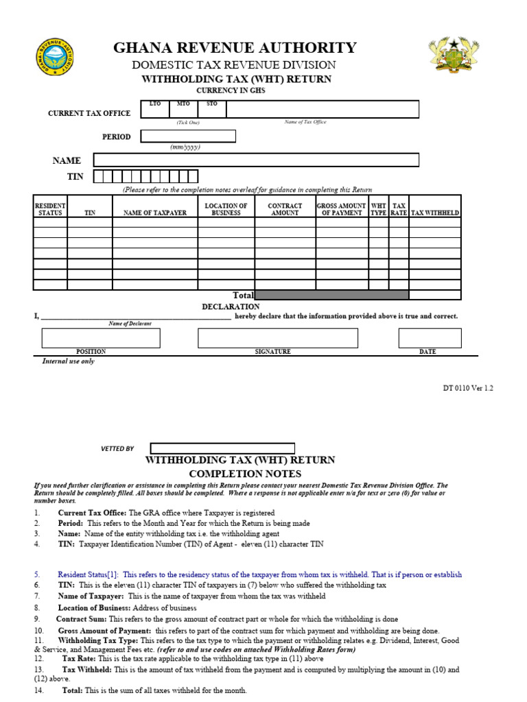 DT 0110 Withholding Tax Return Form v1!2!2015 | PDF | Taxes ...