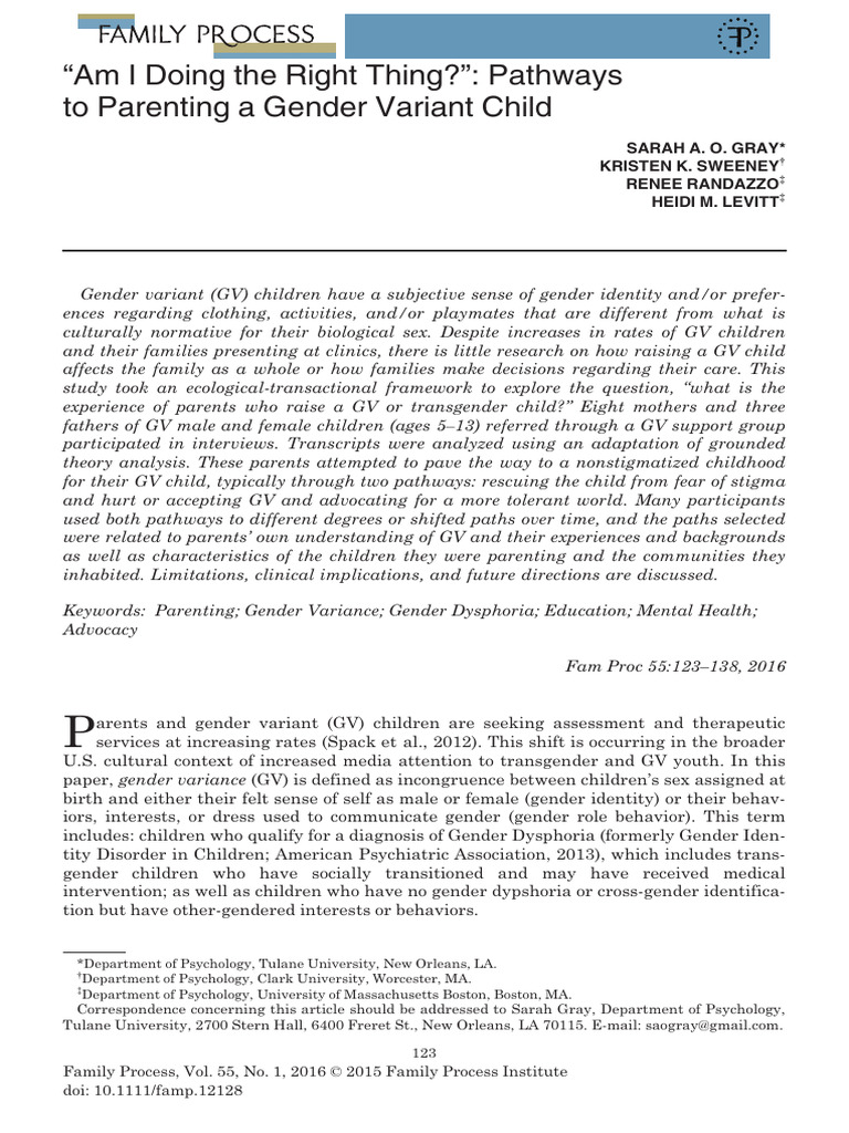 Gray - Pathways To Parenting A Gender Variant Child | Download Free PDF ...