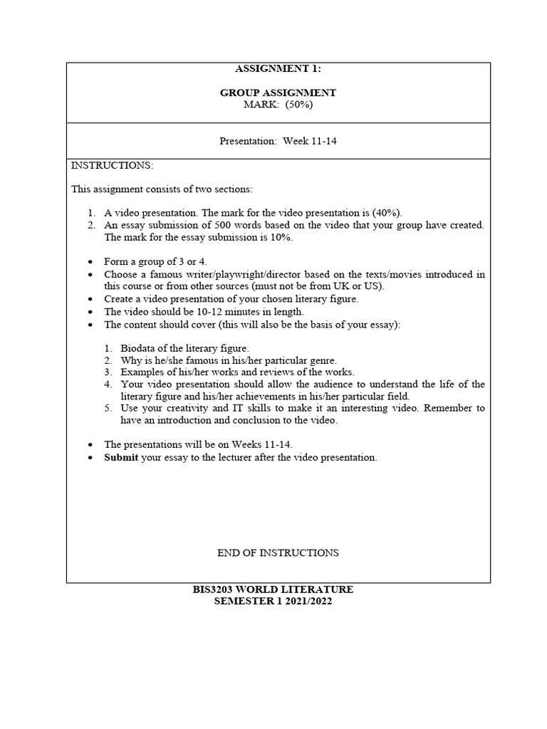 World Literature Group Project | PDF