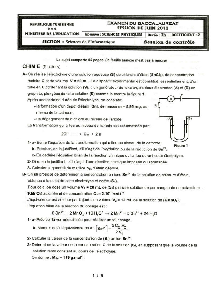 Bac 2012 Bac Info Epreuve Physique Session Controle PDF | PDF