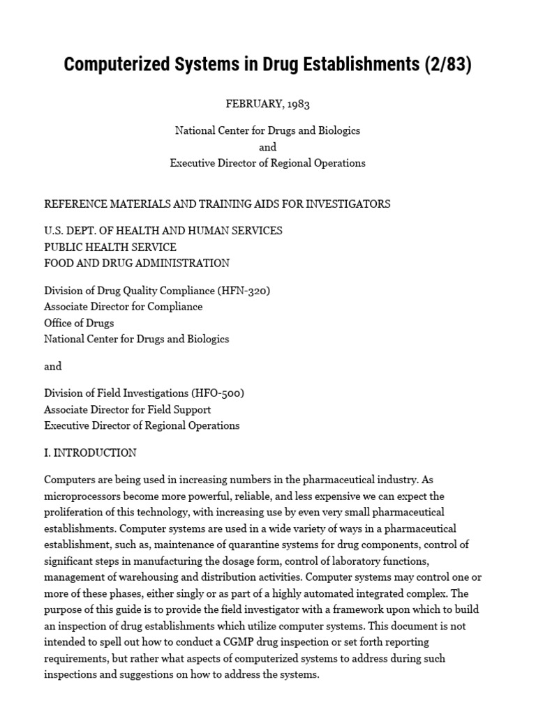 Computerized Systems in Drug Establishments (Feb - 1983) - FDA ...