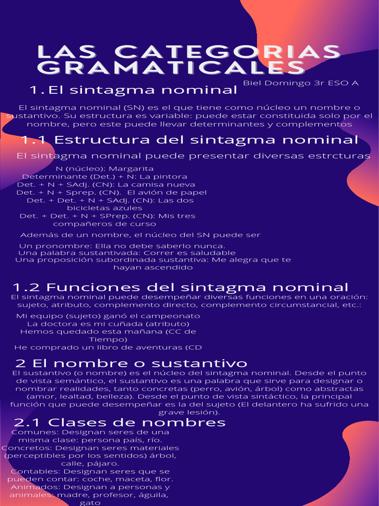 Las Categorias Gramaticales | PDF | Asunto (gramática) | Lingüística