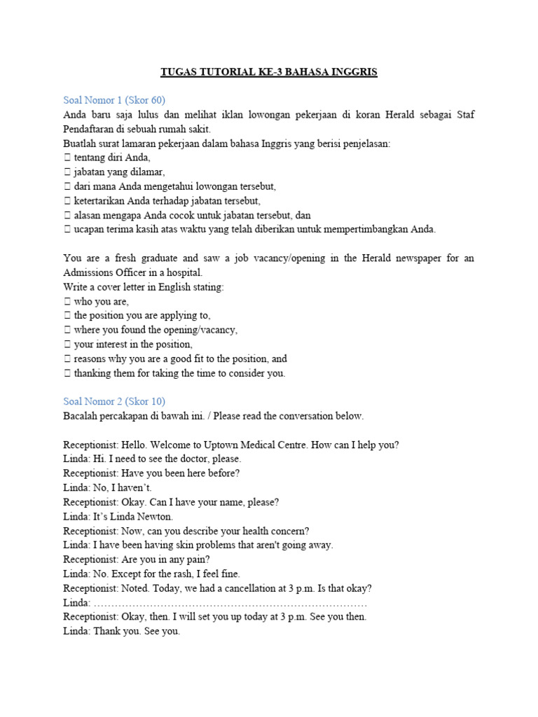 Jawaban Tugas 3 Bahasa Inggris | PDF | Career & Growth | Business