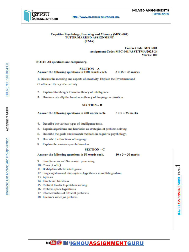 MPC 001 EM 2023 24 IGNOUAssignmentGuru - GURUji 45stac | PDF
