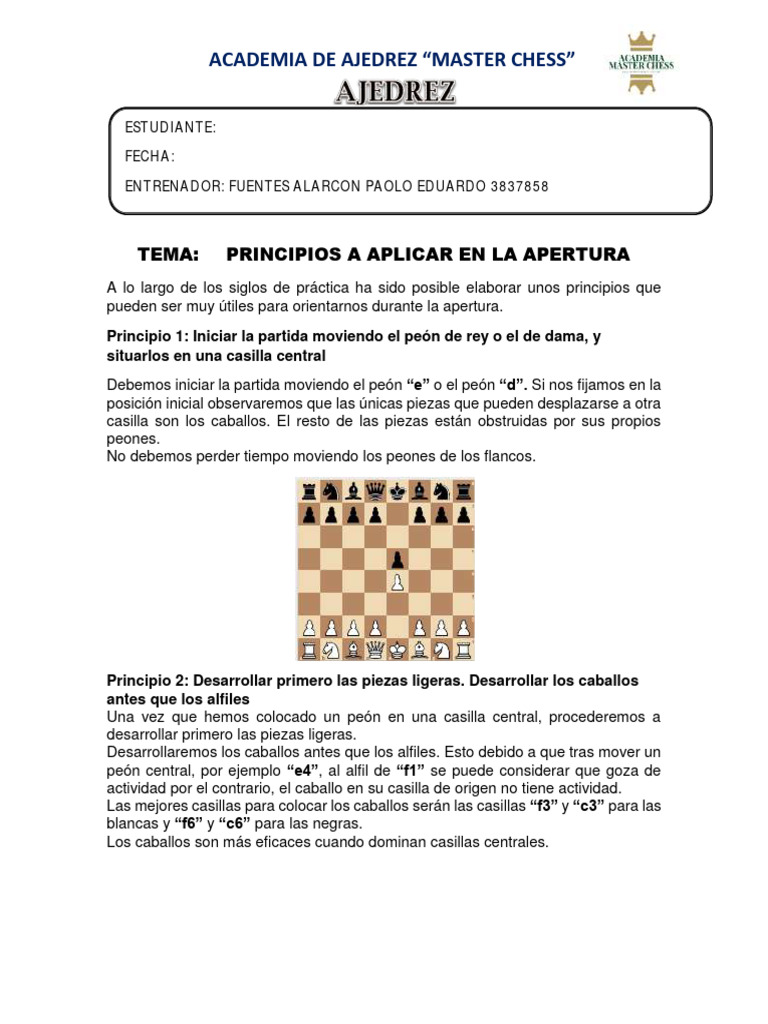 Principios A Aplicar en La Apertura | PDF | Aperturas de ajedrez | Teoría del ajedrez