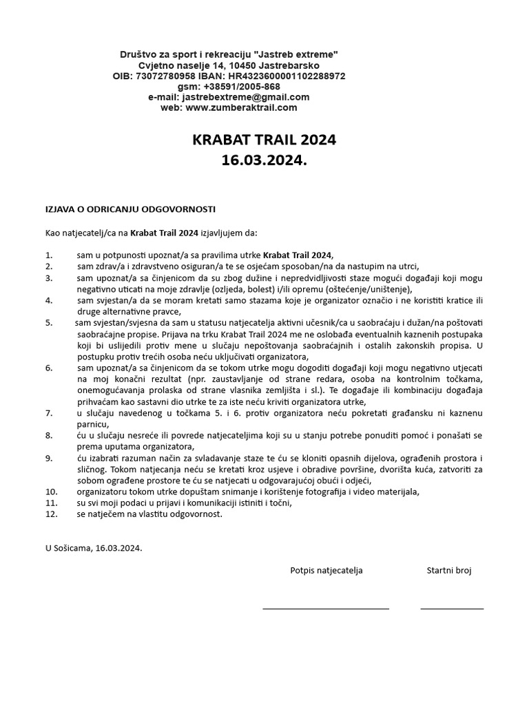 IZJAVA Krabat Trail 2024 1 | PDF