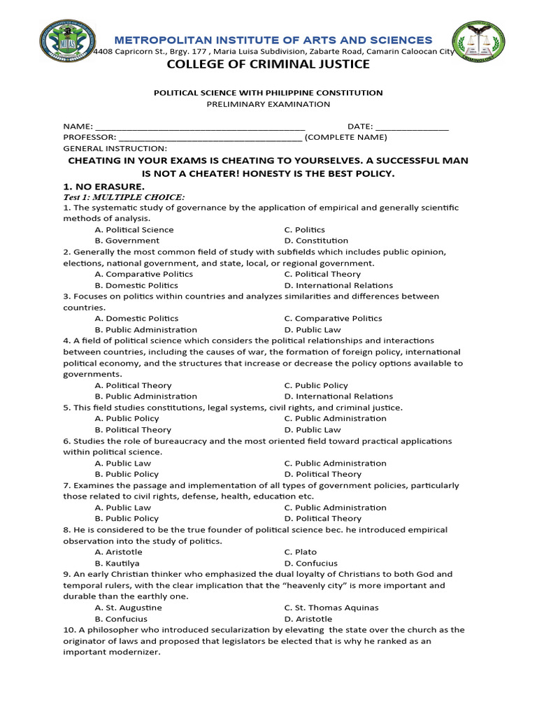 Prelim Pol Sci With Phil Consti | PDF | Social Contract | Liberalism