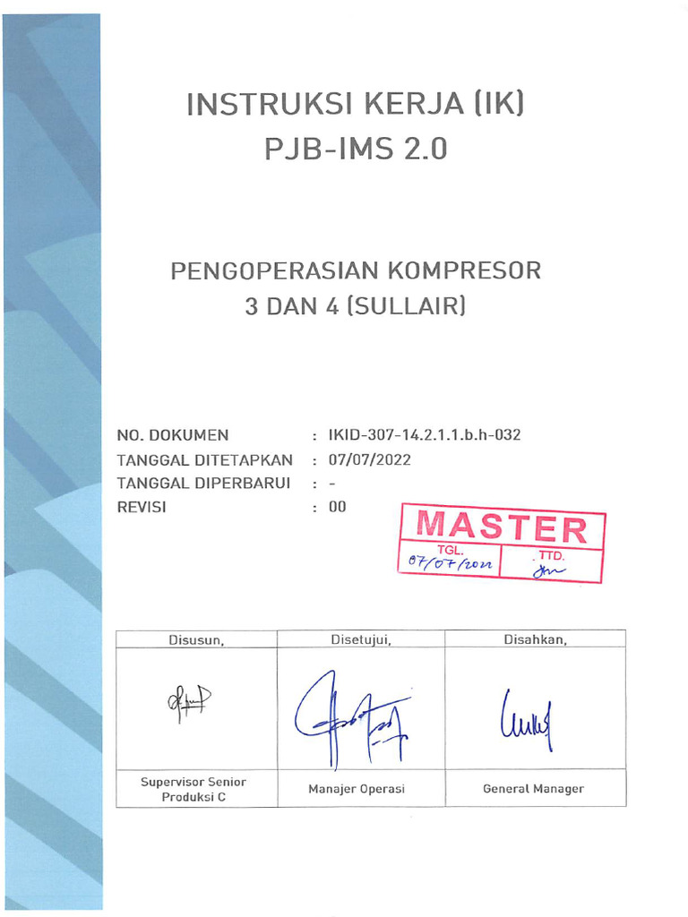 IKID-307-14.2.1.1.b.h-032 Pengoperasian Kompresor 3 Dan 4 (SULLAIR) MASTER | PDF