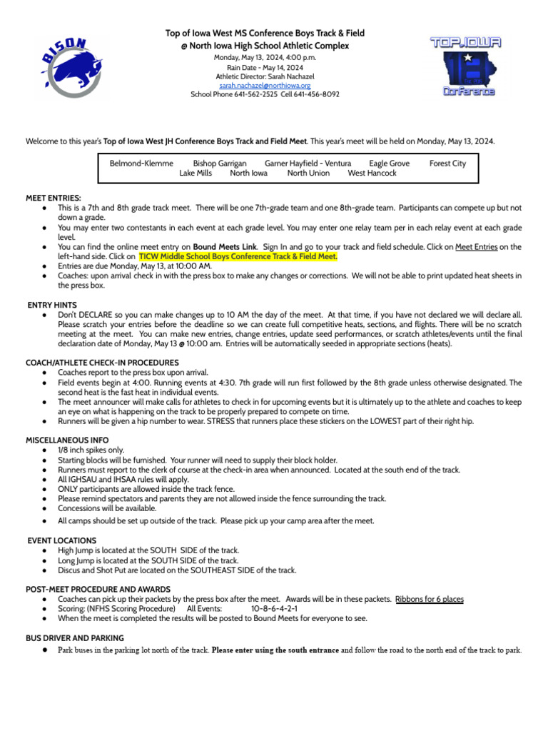 Tic Ms Boys Track Info Sheet 2024 Ni | PDF | Track And Field | Sport Of ...