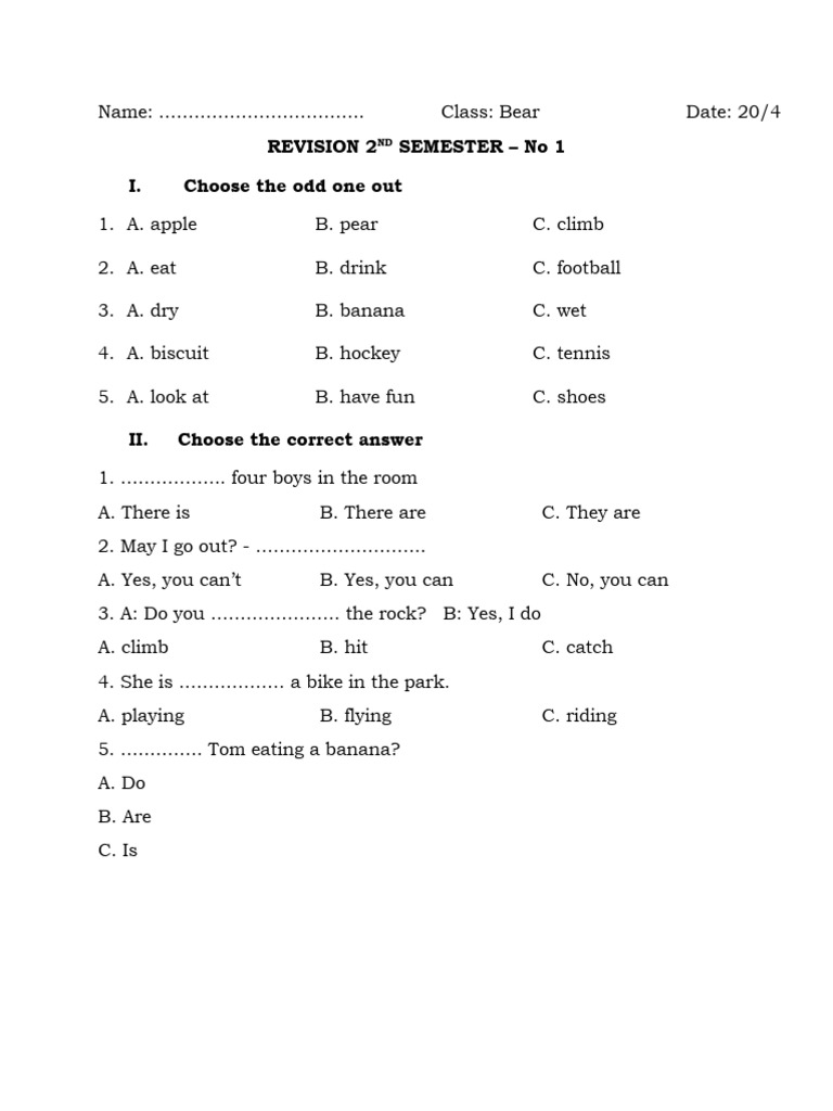 REVISION 2ND SEMESTER Bear | PDF