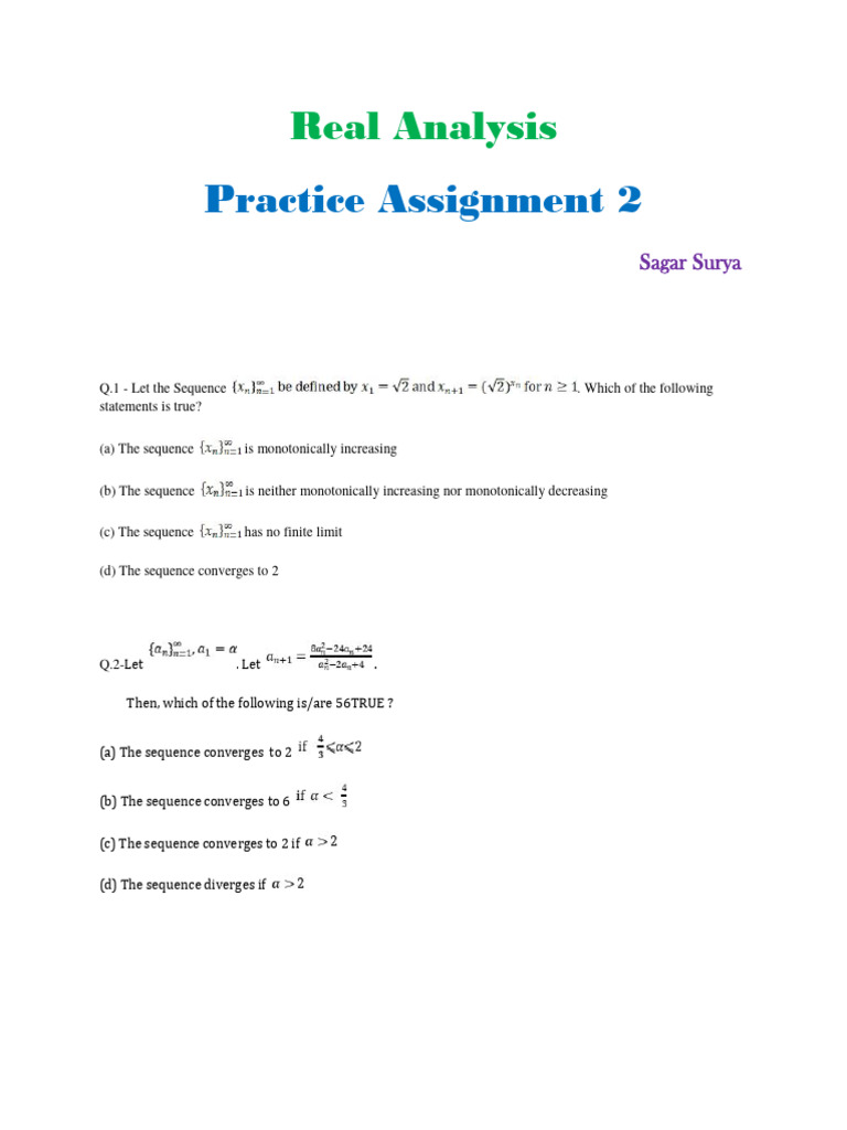 Real - Analysis by Sagar Sir - 2025 | PDF | Sequence | Limit (Mathematics)