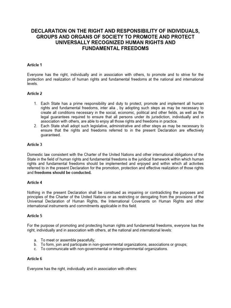 Declaration On The Right and Responsibility of Individuals | Download ...