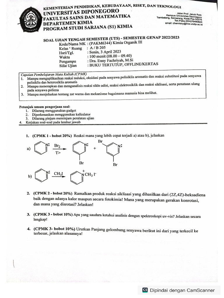UTS Kimia Organik 3: Soal dan Pembahasan | PDF