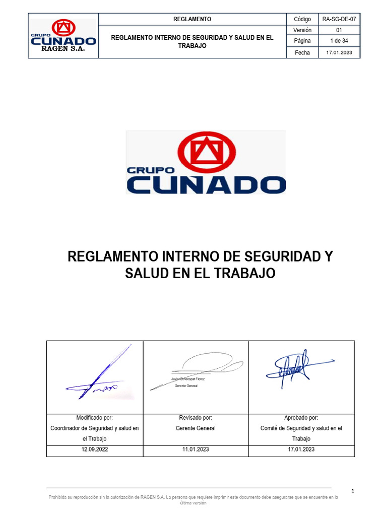 RA-SG-DE-07 Reglamento Interno de SST 2023 | PDF | Seguridad y salud ... RA-SG-DE-07 Reglamento Interno de SST 2023 | PDF | Seguridad y salud ...