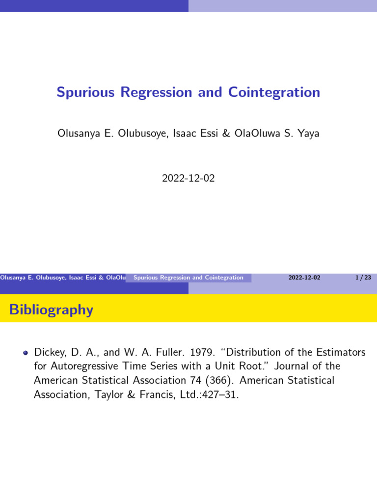 Lecture 7 Spurious Regression And Cointegration Pdf Time Series Errors And Residuals