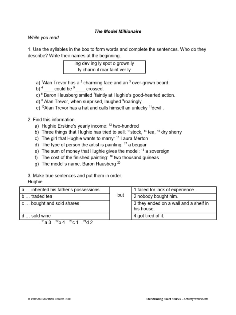 The Model Millionaire-While Reading Activities | PDF | Home & Garden