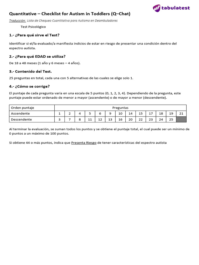 Q-Chat - Lista Chequeo Autismo | PDF