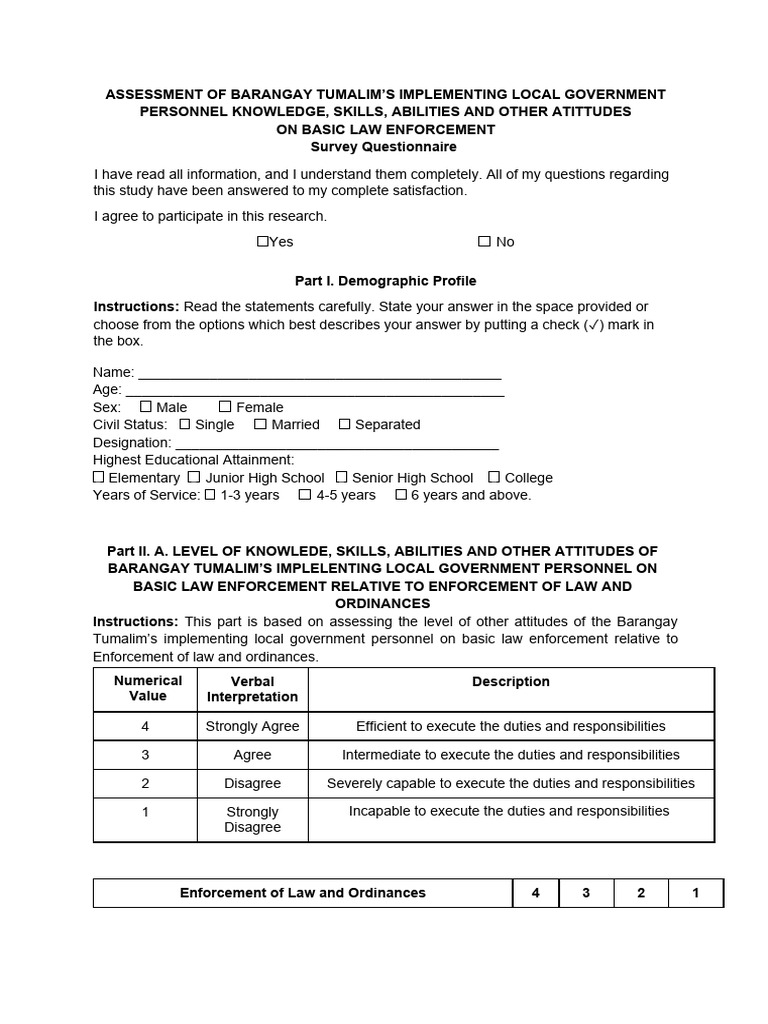 KSAO Survey Questionnaire | PDF | Arrest | Crimes